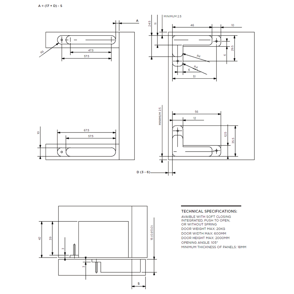 FURNITAL hinge milled, black with damped finish, right | Démos trade a.s.